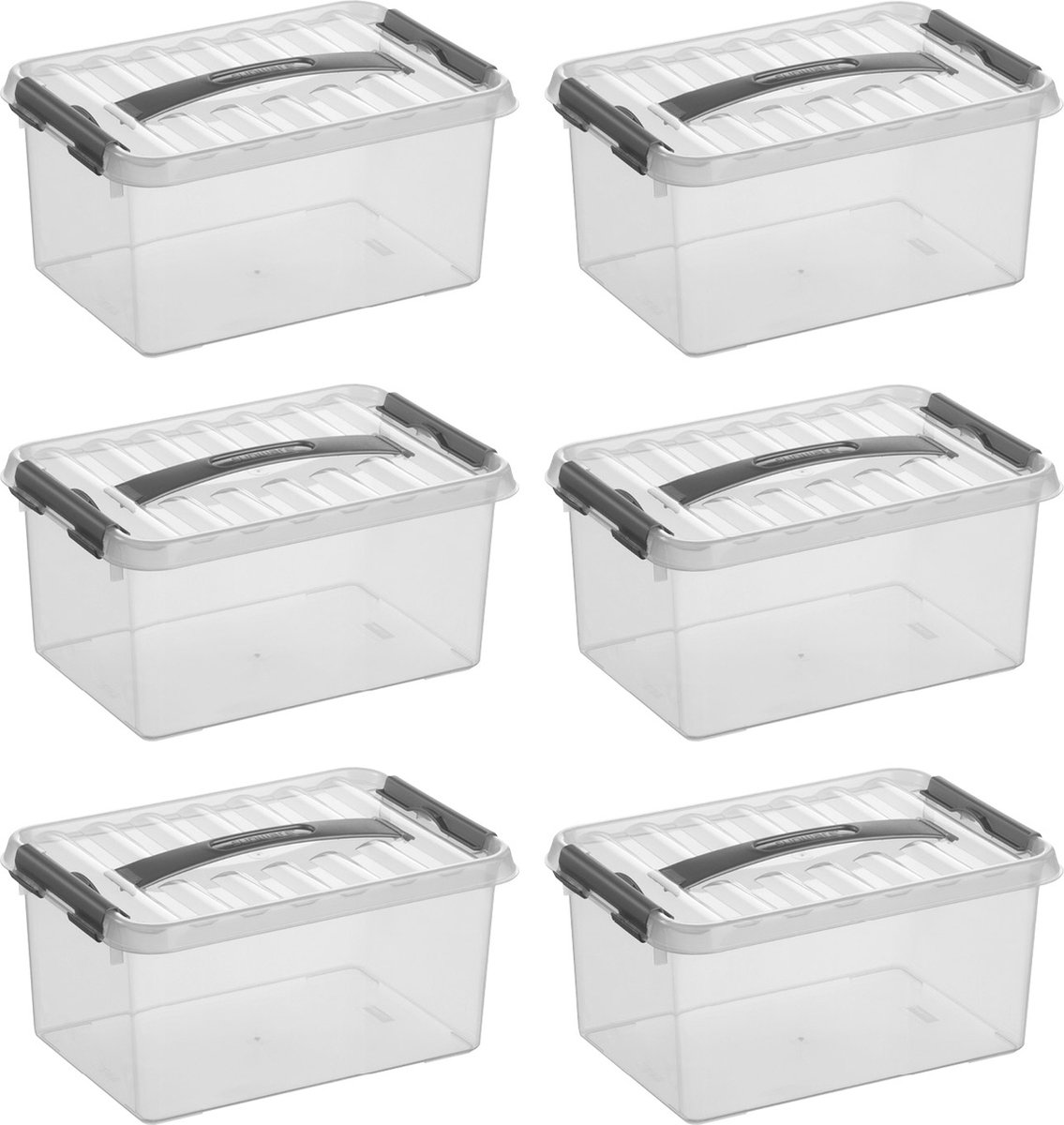 Sunware - Q-line opbergbox 6L - Set van 6 - Transparant/grijs