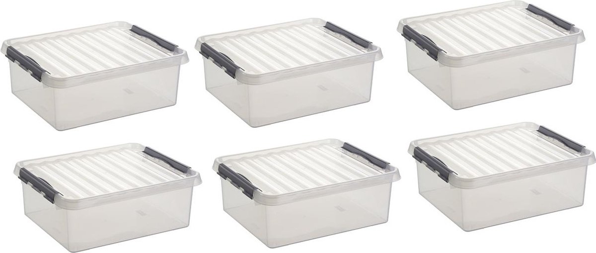 Sunware - Q-line opbergbox 25L set van 6 transparant metaal - 50 x 40 x ...