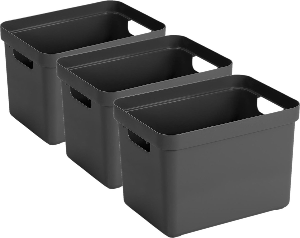 3x stuks antraciet opbergboxen/opbergdozen/opbergmanden kunststof - 18 ...