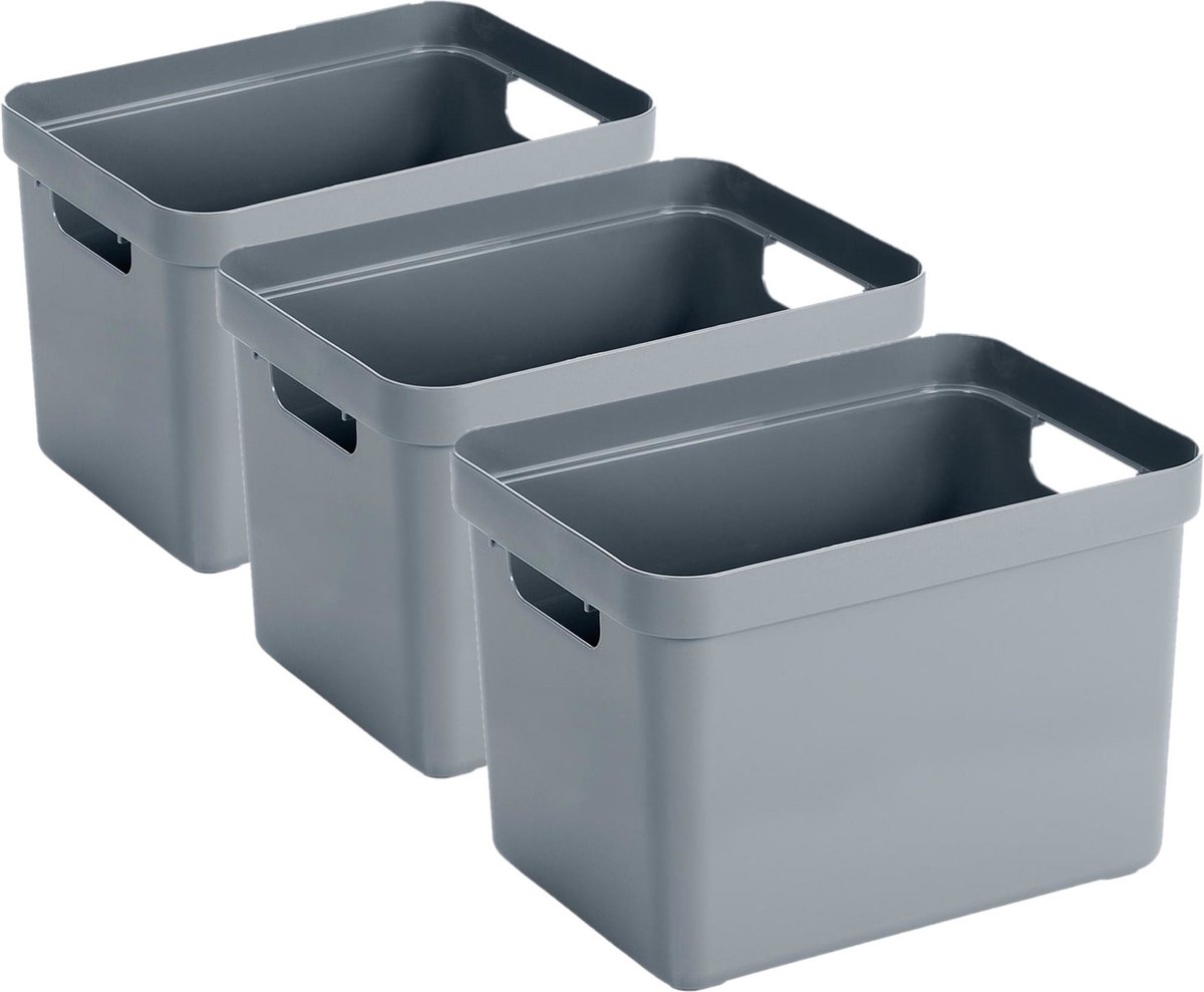 3x stuks blauwgrijze opbergboxen/opbergdozen/opbergmanden kunststof ...