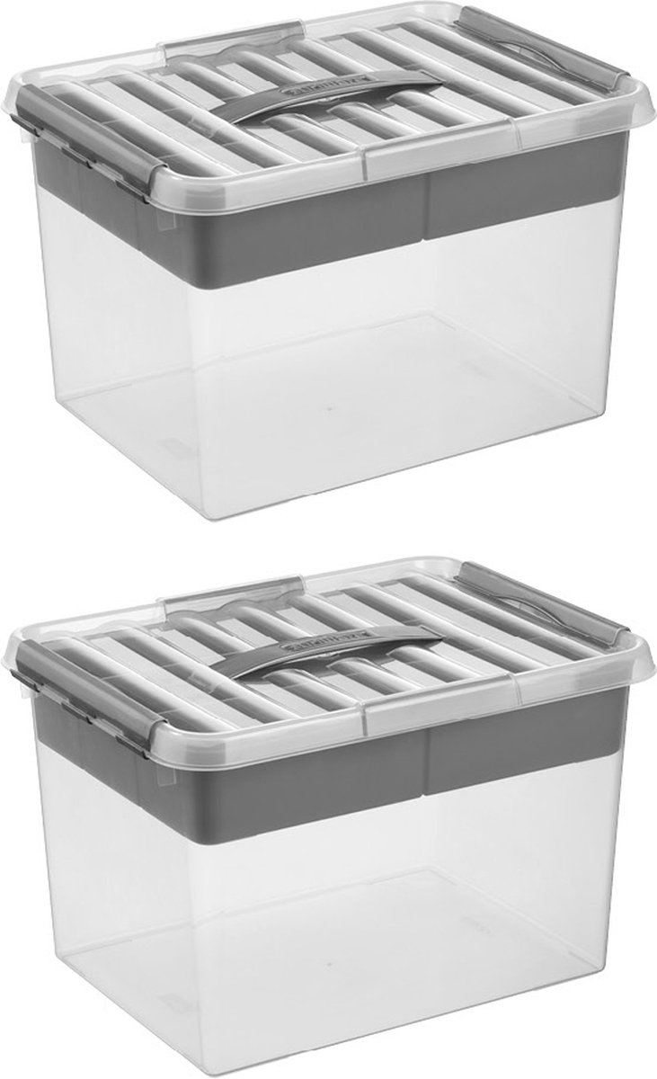 Sunware - Q-line opbergbox met inzet 22L - Set van 2 - Transparant/grijs