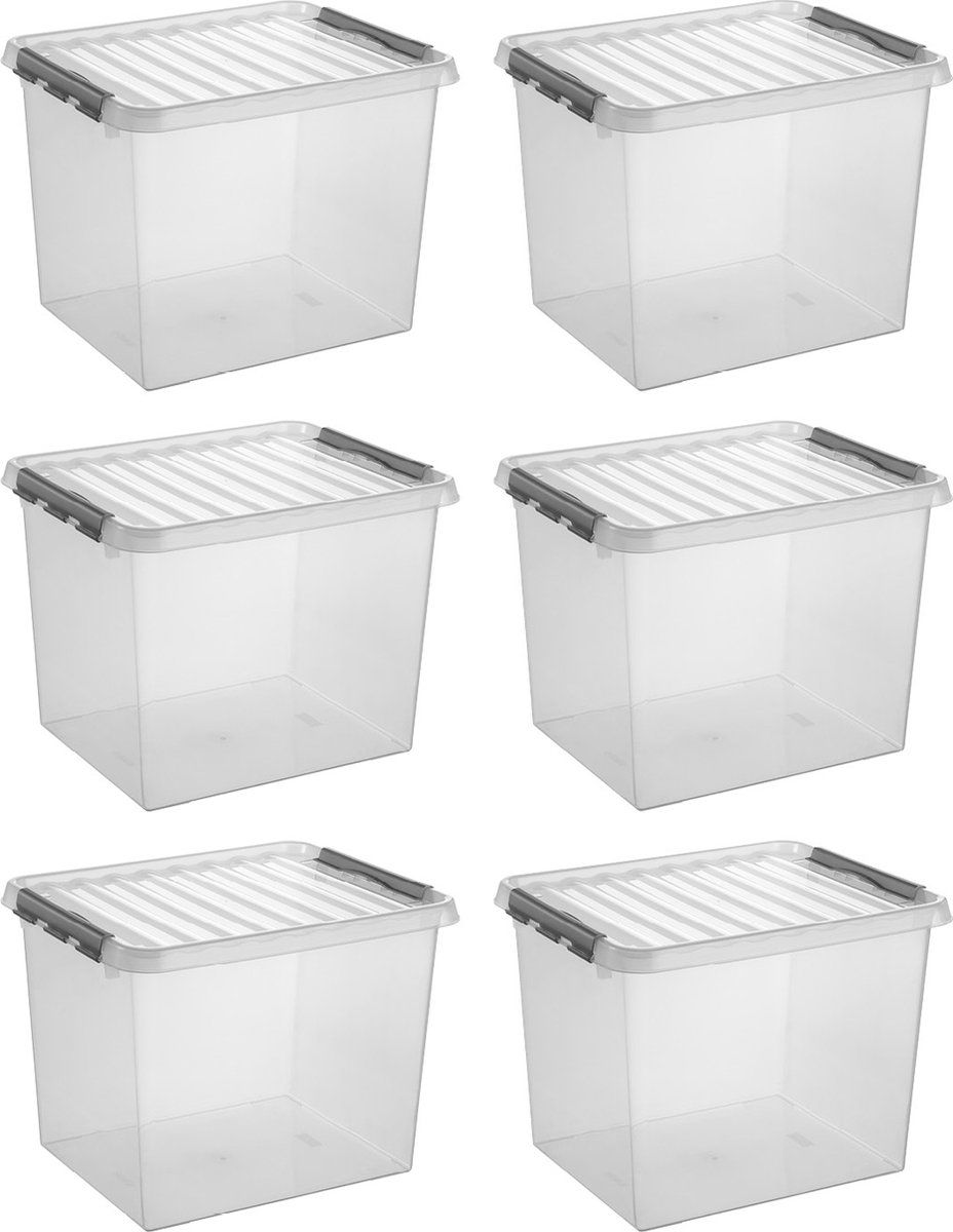 Sunware - Q-line opbergbox 52L - Set van 6 - Transparant/grijs